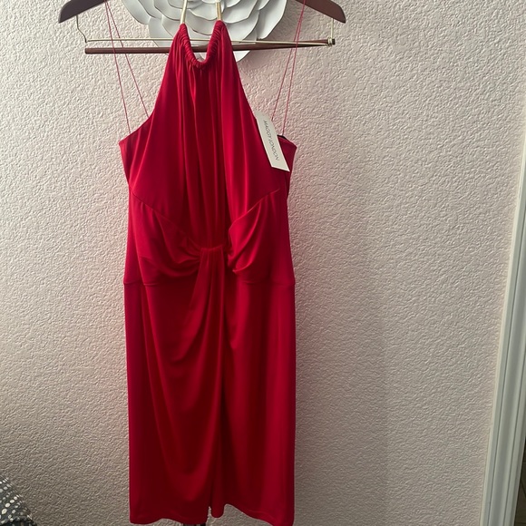 Dresses | Nwt Maggy London Fuchsia Short Dress With Gold Neck Tie ...